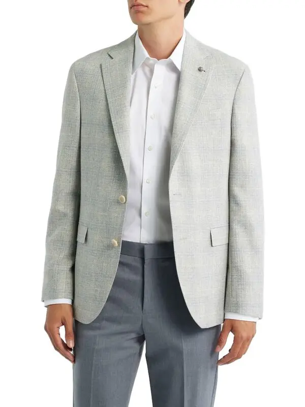 JACK VICTOR Midland Contemporary Fit Deco Plaid Sport Coat - Light Grey