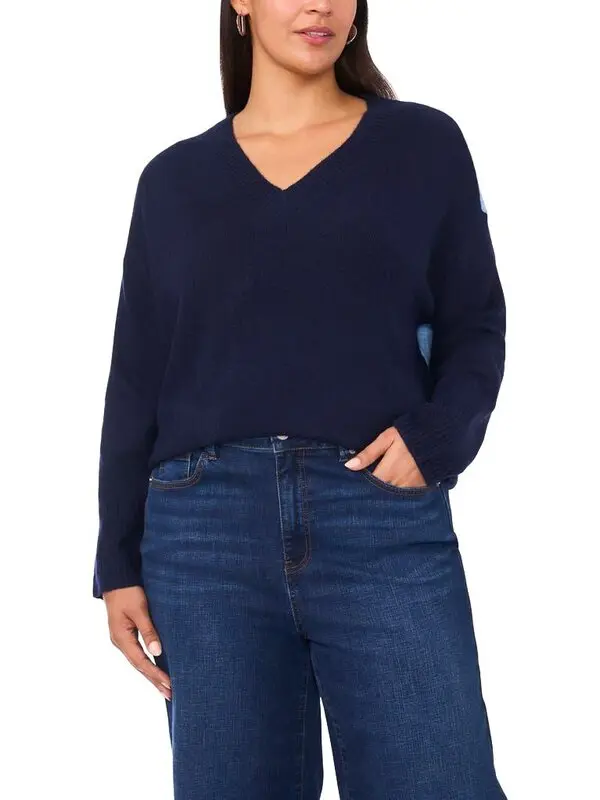 Vince Camuto Colorblocked V-neck Sweater - Classic Navy