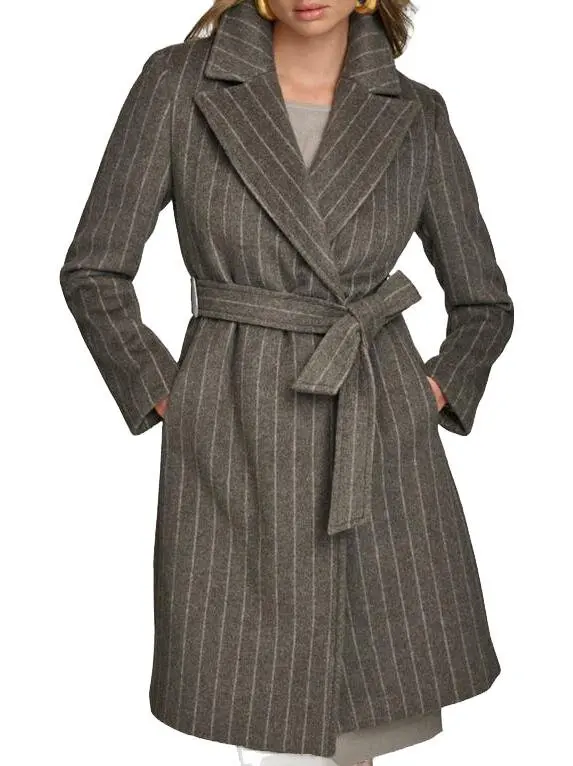 Donna Karan New York Belted Wool-blend Coat - Pinstripe