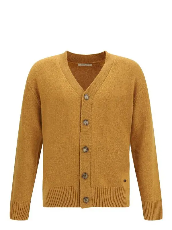 BROOKSFIELD Plain Medium Knit Virgin Wool Cardigan - Yellow