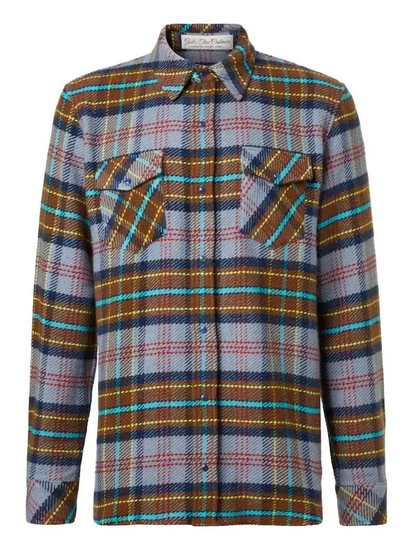 GOD'S TRUE CASHMERE Plaid Cashmere Shirt With Lapis Lazuli - Multicoloured