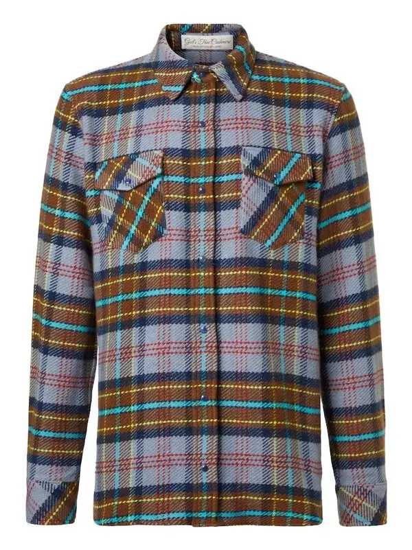 GOD'S TRUE CASHMERE Plaid Cashmere Shirt With Lapis Lazuli - Multicoloured
