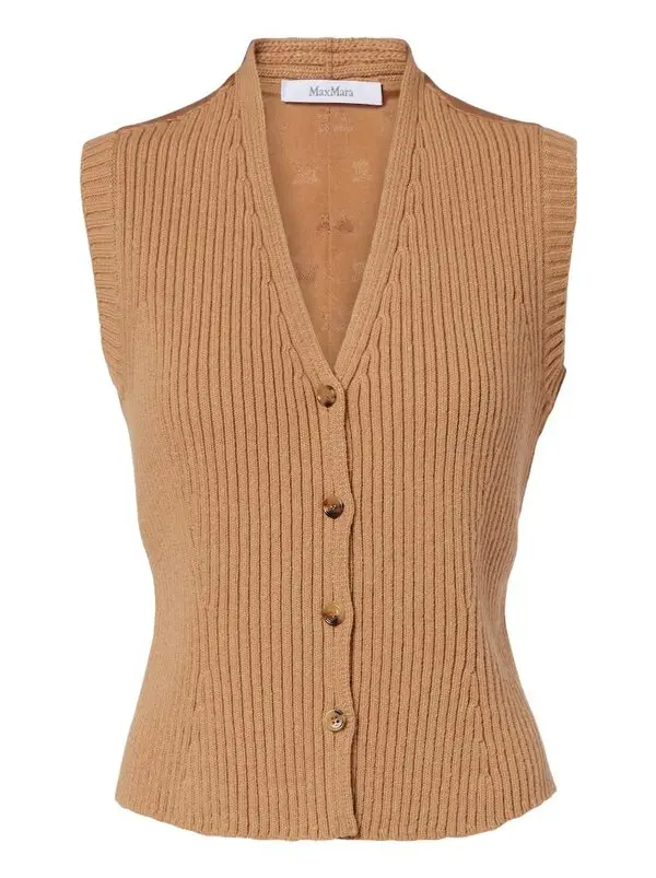Max Mara Madre Paneled Wool-blend And Satin Vest - Beige