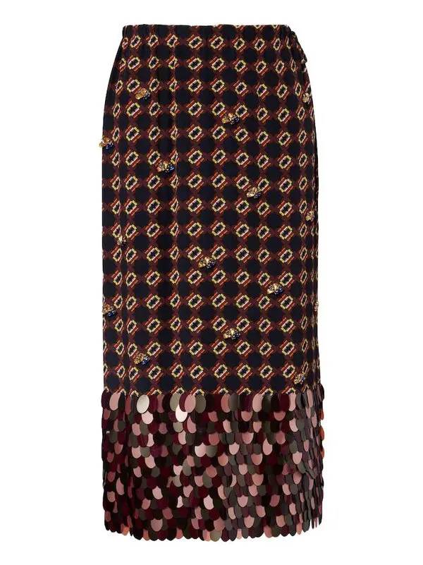 Dries Van Noten Printed Sequined Silk Midi Skirt - Multicoloured