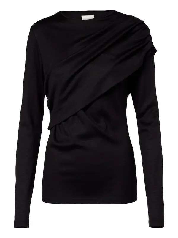 Isabel Marant Asna Draped Virgin Wool Top - Black