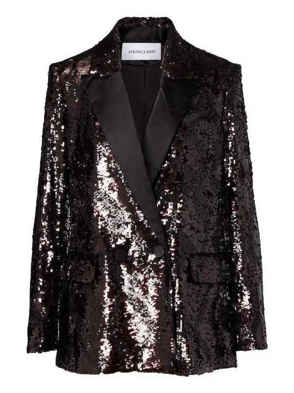 Veronica Beard Sequined Double-breasted Blazer - Burgundy