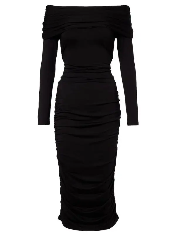 Veronica Beard Tinette Ruched Off-shoulder Midi Dress - Black