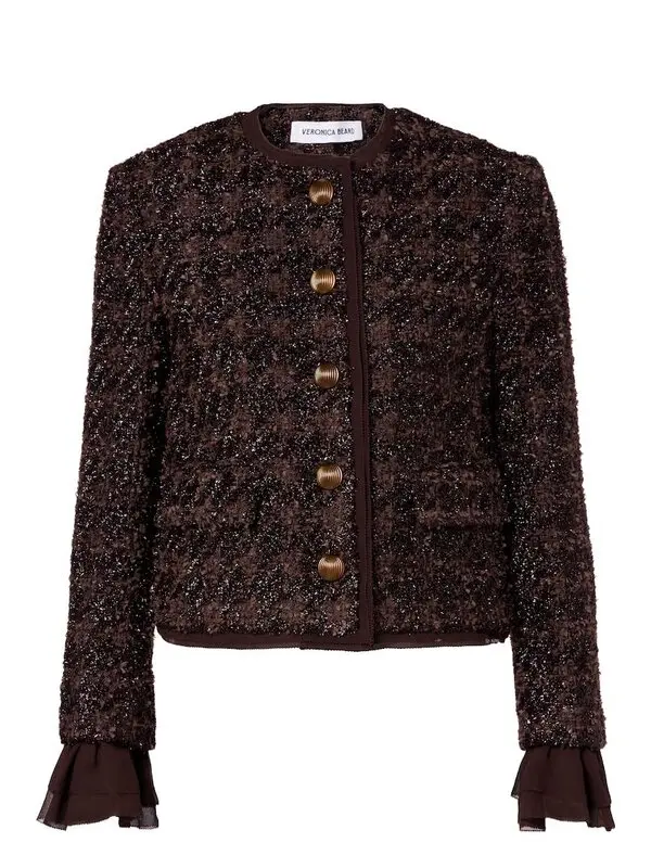 Veronica Beard Audrina Metallic Tweed Jacket - Burgundy