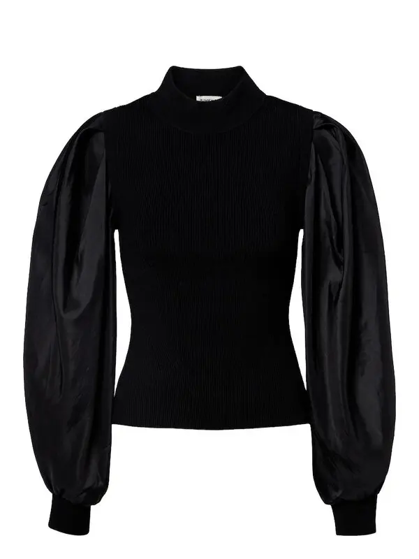 Simkhai Jackie Taffeta-trimmed Knitted Top - Black