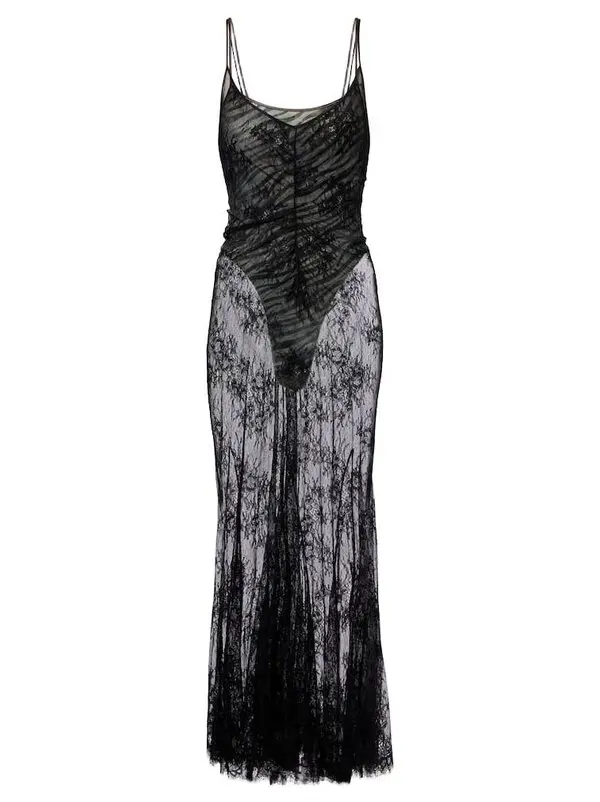 JACQUES WEI Jersey Bodysuit And Silk Maxi Dress Set - Black