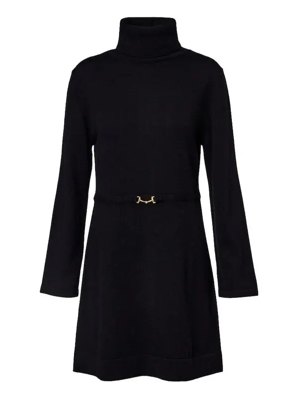 Rixo Elliet Wool And Cashmere Turtleneck Mini Dress - Black