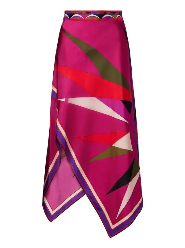 Emilio Pucci Hawaii Asymmetric Silk Satin Midi Skirt - Multicoloured