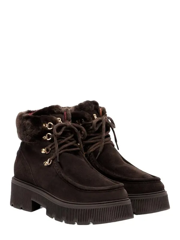 Bogner Turin Shearling-trimmed Suede Lace-up Boots - Brown