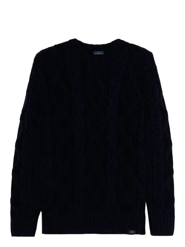 Paul & Shark Cable Knit Crewneck Wool Sweater - Blue