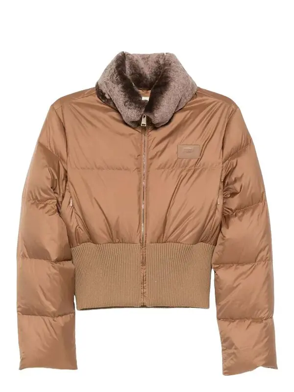 Fendi Short Padded Down Jacket With Shearling Collar - Brown