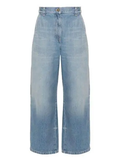 Palm Angels Washed Logo Wide Denim Jeans - Blue