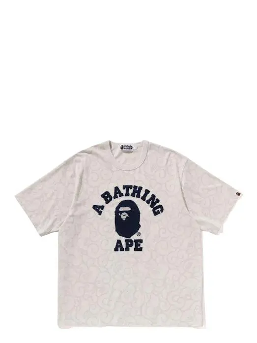 A BATHING APE Washed Cloud Camo College Relaxed Fit Tee Shirt - Ivory
