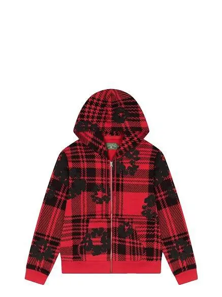DENIM TEARS Plaid Cotton Wreath Zip Hoodie - Red