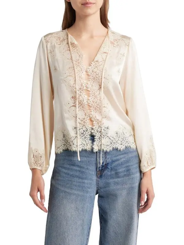 DÔEN Lucine Lace Trim Silk Shirt - Candlelight