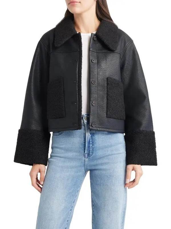 Rails Dria Faux Leather & Faux Shearling Jacket - Black Shearling