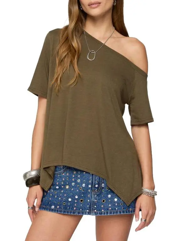 EDIKTED Oversized Handkerchief Hem Top - Olive