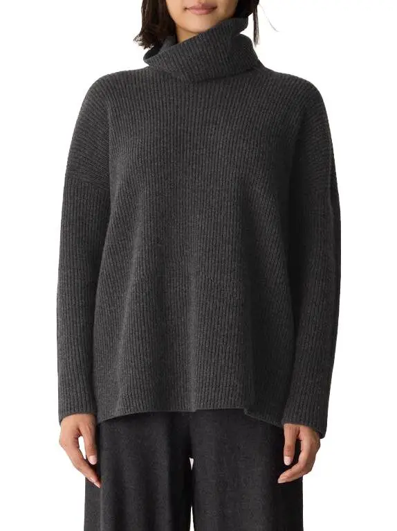 Eileen Fisher Ribbed Turtleneck Sweater - Charcoal
