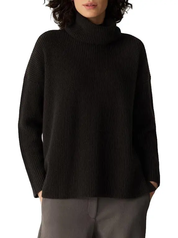 Eileen Fisher Ribbed Turtleneck Sweater - Coffee