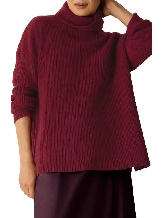 Eileen Fisher Ribbed Turtleneck Sweater - Deep Claret