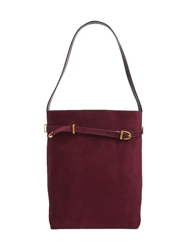 Madewell The Essential Belted Suede Bucket Tote - Dark Burgundy