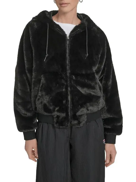 Champion Faux Fur Bomber Hoodie - Black