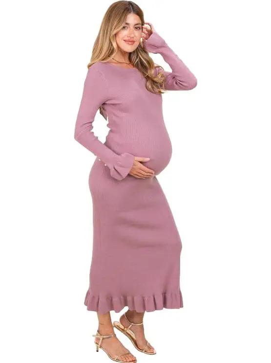 PINKBLUSH Ribbed Knit Bow Back Maxi Dress - Mauve
