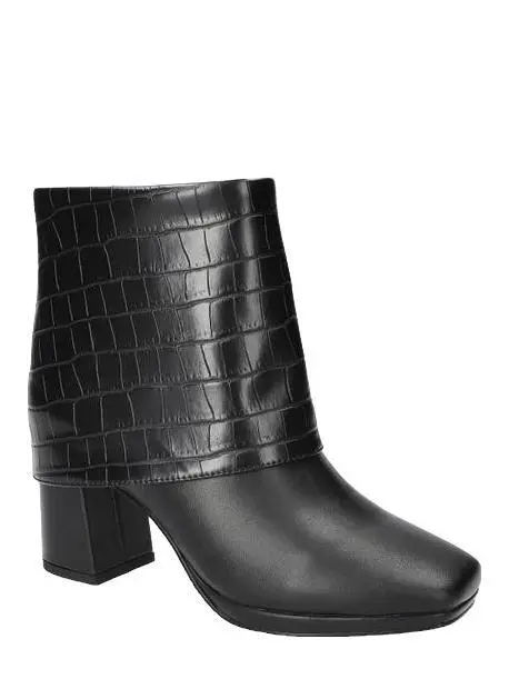 EASY WORKS BY EASY STREET Foldover Cuff Platform Bootie - Black-croco