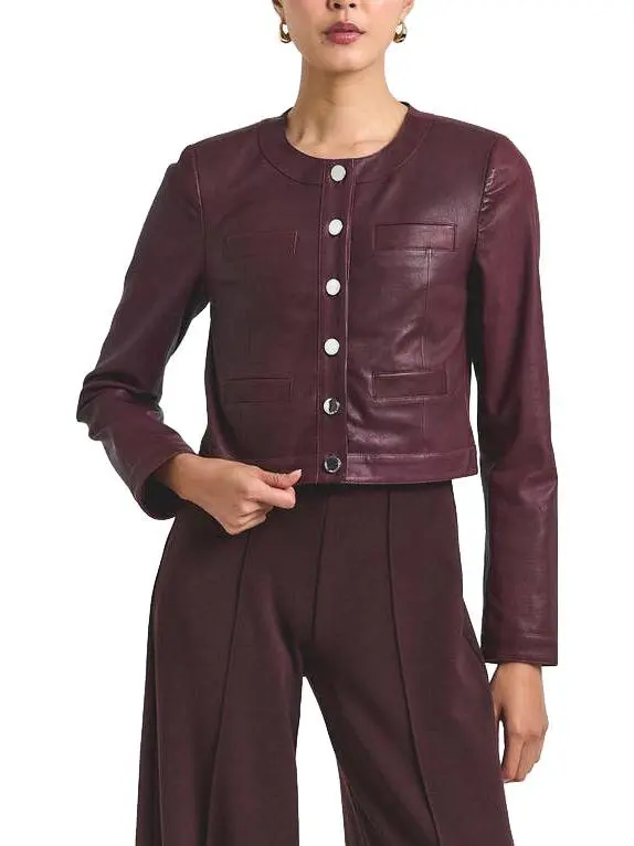 Derek Lam 10 Crosby Penny Crop Leather Jacket - Black Cherry