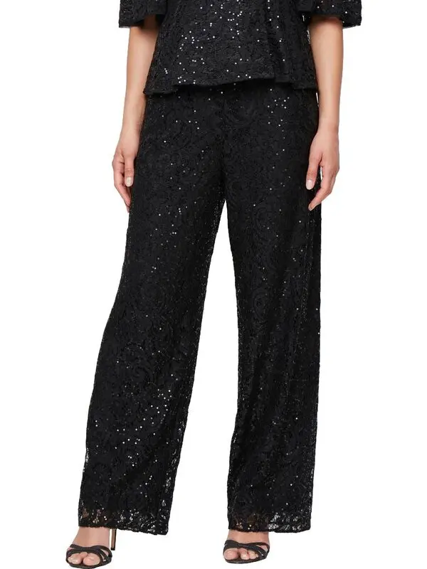 Alex Evenings Sequin Lace Wide Leg Pants - Black