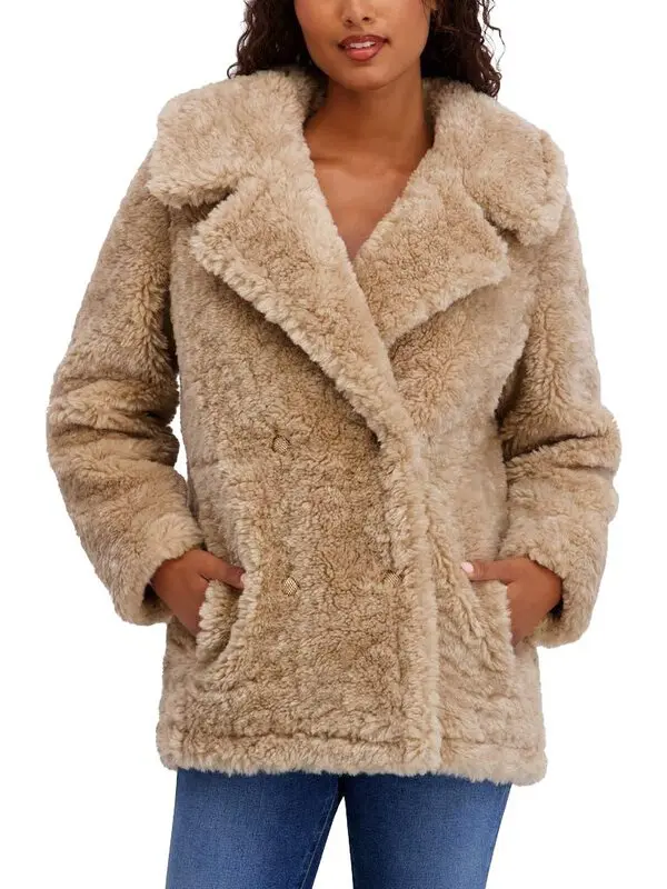Kensie Faux Shearling Double-breasted Coat - Ivory