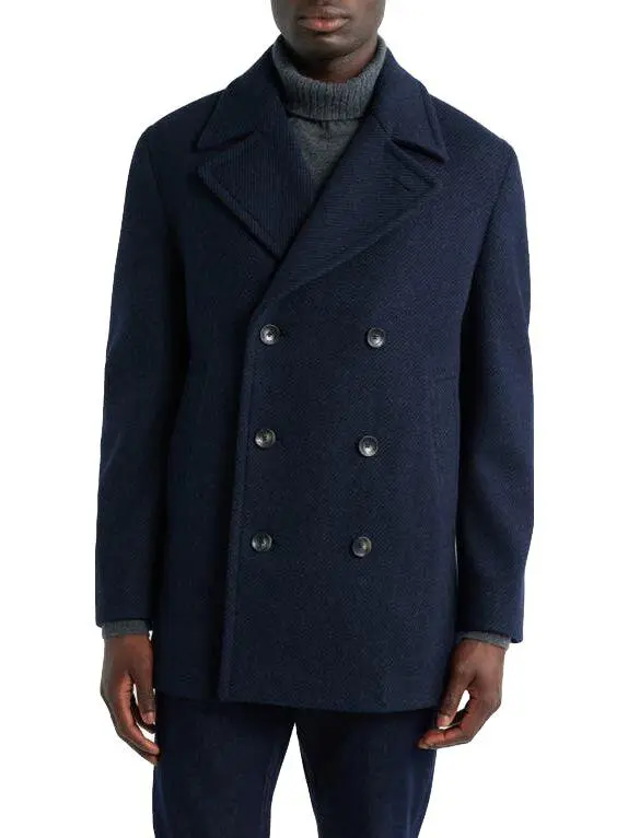 Hart Schaffner Marx Everett Wool-blend Twill Pea Coat - Navy Twill