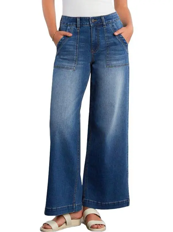 HINT OF BLU Jackie Side Slit Wide Leg Jeans - Lake Blue