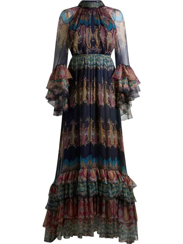 Etro Paisley-print Ruffled Maxi Dress - Blue