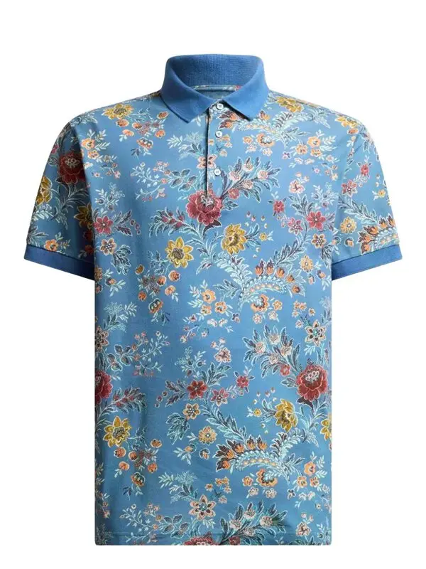 Etro Floral-print Polo Shirt - Blue