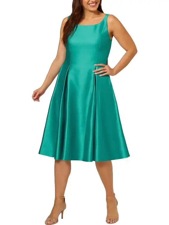 Adrianna Papell Sleeveless Mikado Fit & Flare Midi Dress - Botanic Green