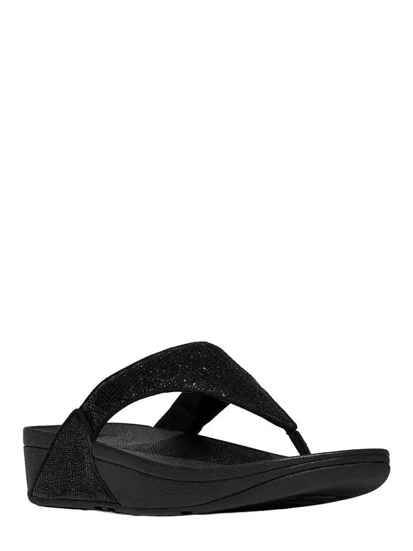 Fitflop Lulu Crinkled-shimmer Toe-post Sandals - Metallic Black