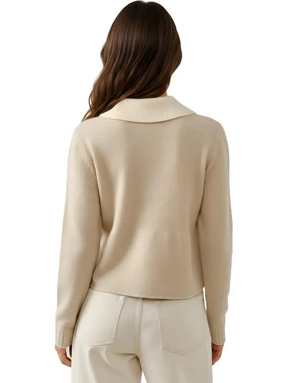 MODENAIRE Contrast Collar Knit Cardigan - Beige/ivory