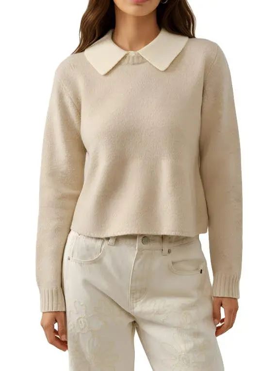 MODENAIRE Contrast Collar Knit Cardigan - Beige/off-white