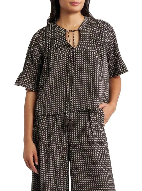 Bobeau Dot Print Blouse - Dark Brown/taupe