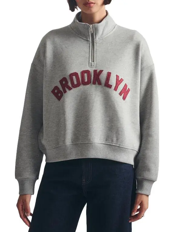 Brooklyn Industries Logo Appliqué Half Zip Sweatshirt - Mid Grey Melange