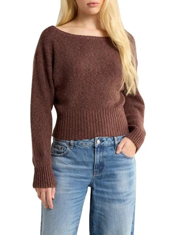 PACSUN Cosette Off-the-shoulder Ribbed Sweater - Brown