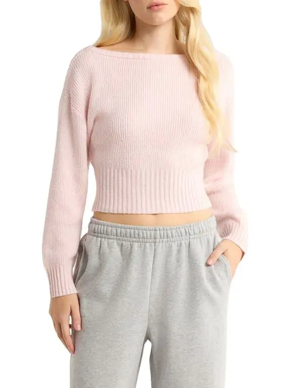 PACSUN Cosette Off-the-shoulder Ribbed Sweater - Light Pink