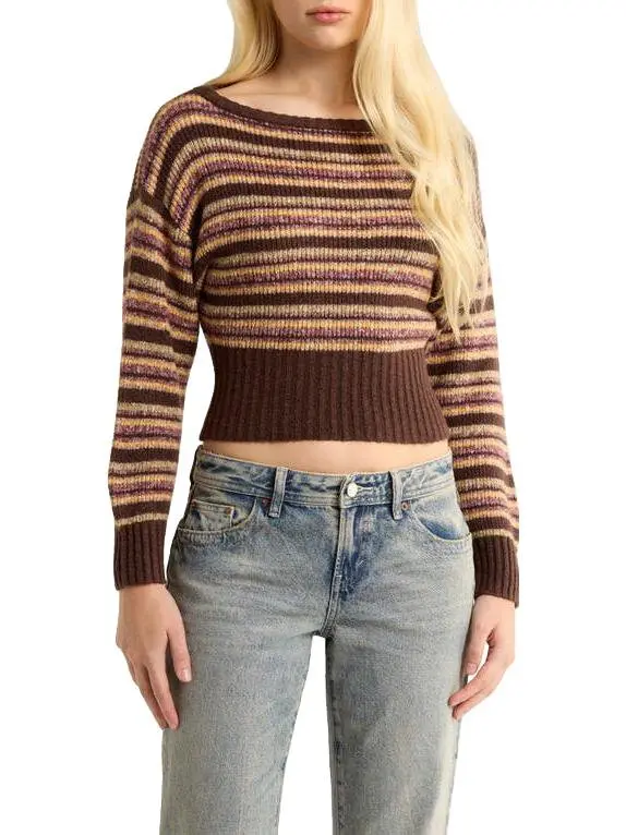 PACSUN Cosette Off-the-shoulder Ribbed Sweater - Stripe