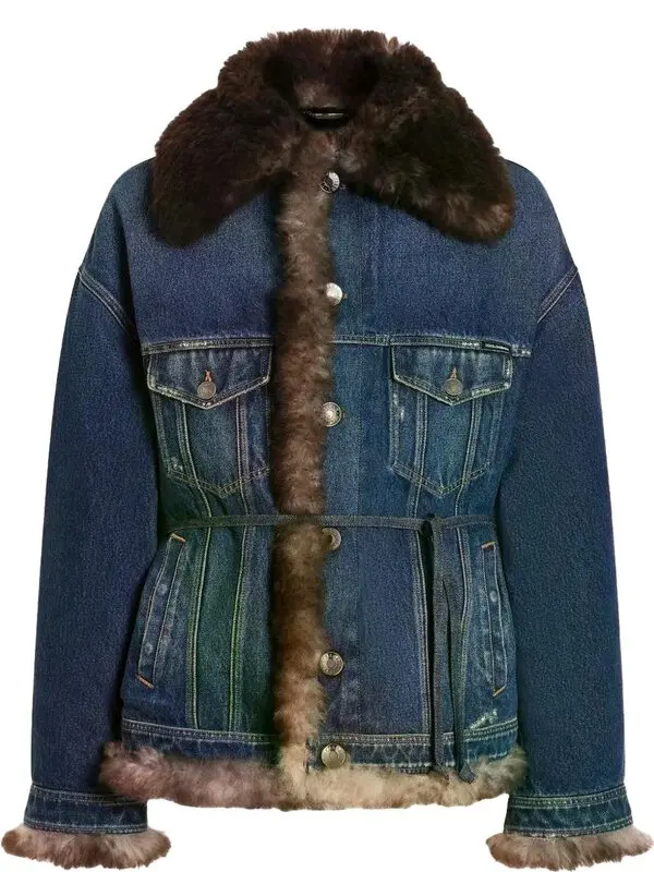 Dolce & Gabbana Fur-trimmed Denim Jacket - Blue