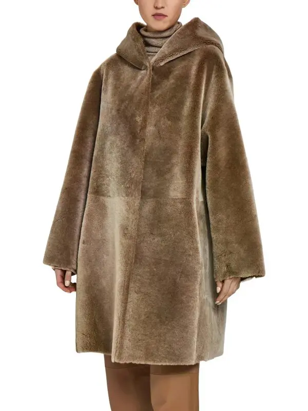 MANZONI 24 Hooded Shearling Coat - Brown